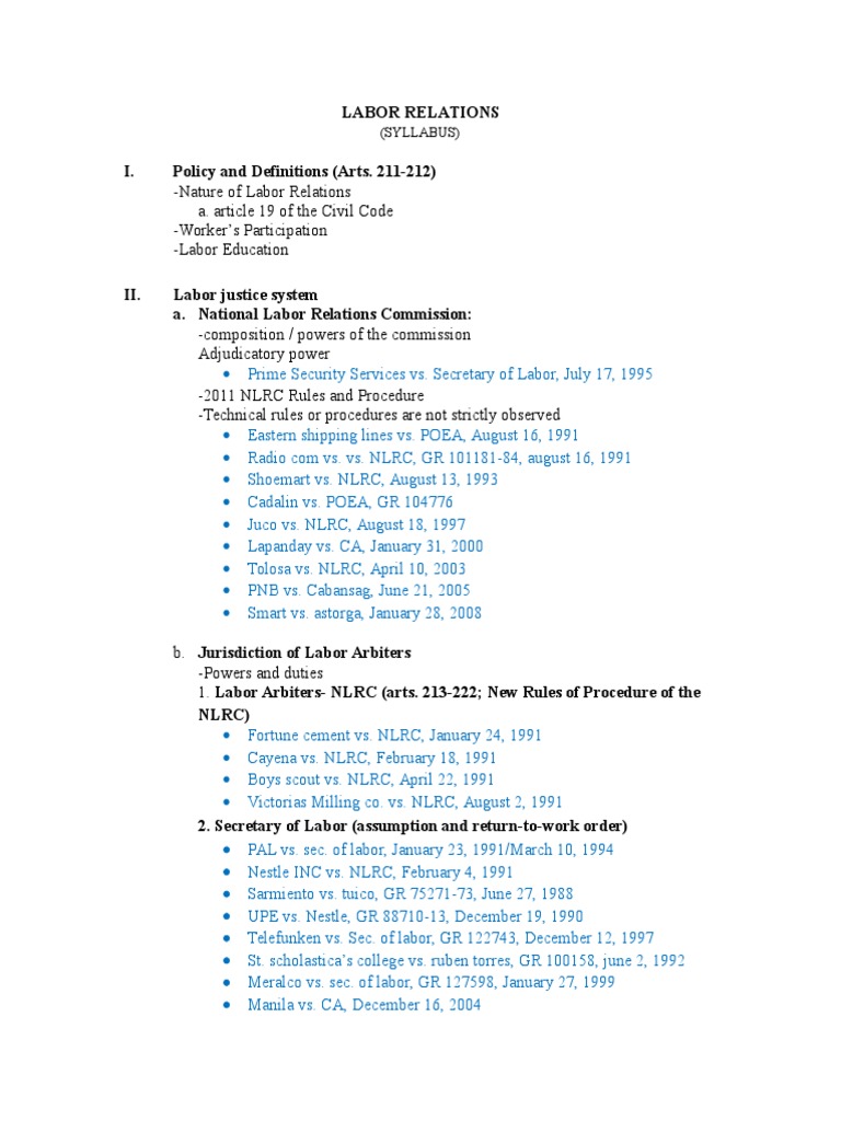 Labor Relations Syllabus | PDF | Strike Action | Industrial Relations