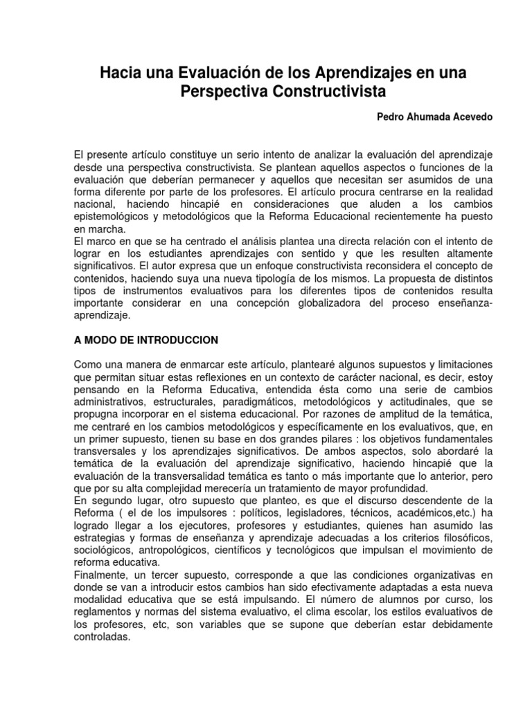 Evaluación de Contenidos Procedimentales | PDF | Aprendizaje | Constructivismo (filosofía de la ...