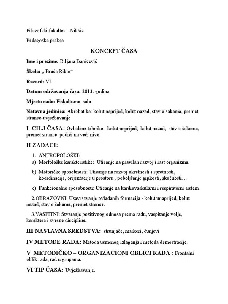 Fizičko - Akrobatika Kolut Naprijed, Kolut Nazad, Stav o Šakama, Premet ...