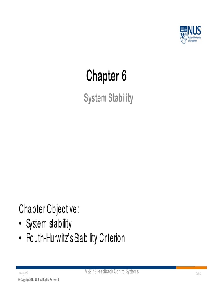 System Stability: Chapter Objective: - System Stability - Routh-Hurwitz ...