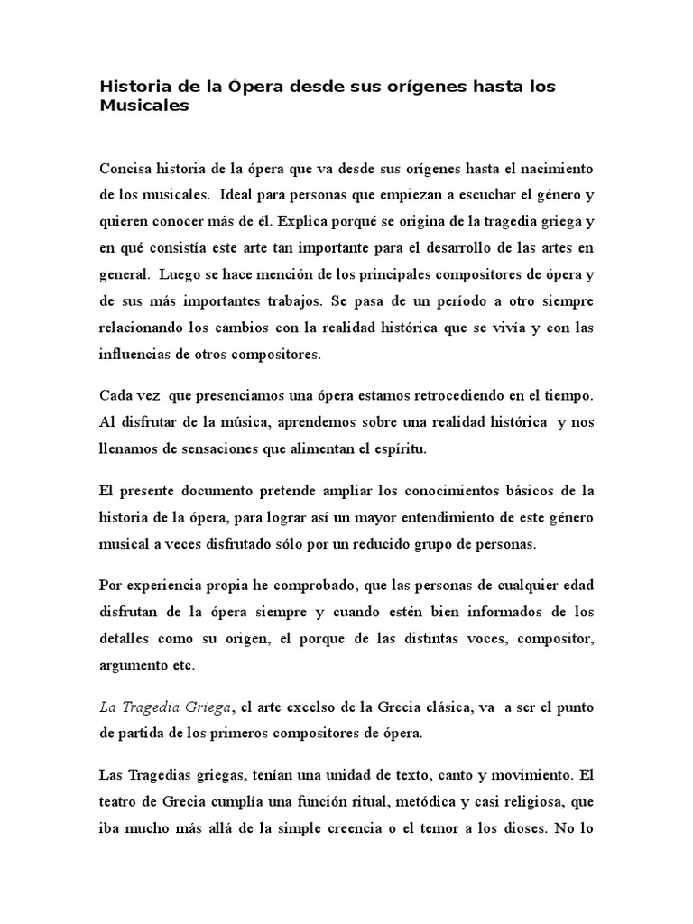 Historia de La Ópera Desde Sus Orígenes Hasta Los Musicales | PDF ...