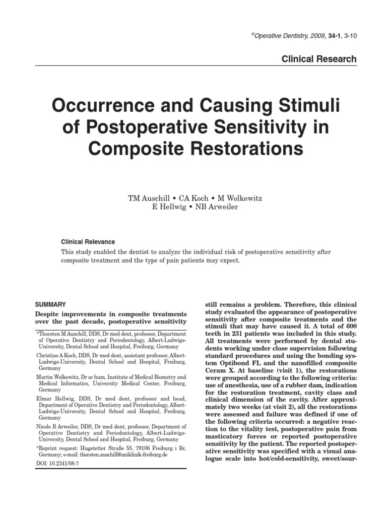 Occurrence And Causing Stimuli Of Postoperative Sensitivity In Composite Restorations Pdf Pdf