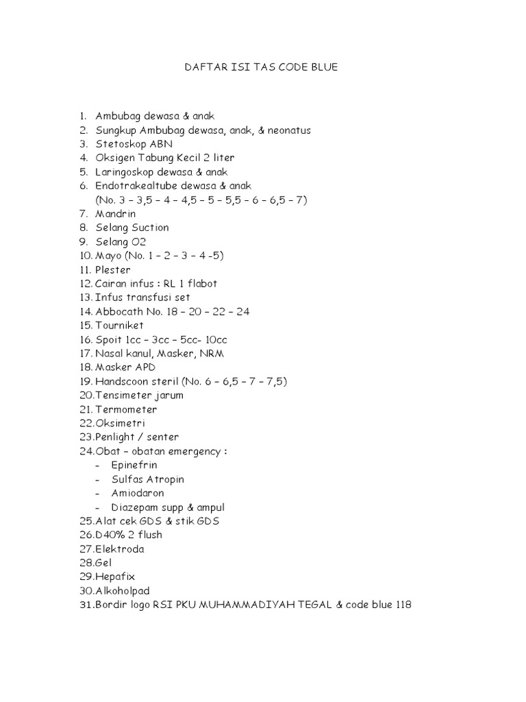 Daftar Isi Tas Code Blue | PDF