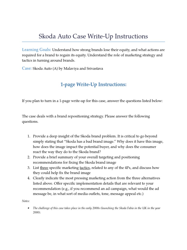 Skoda Case Write Up Instructions | PDF