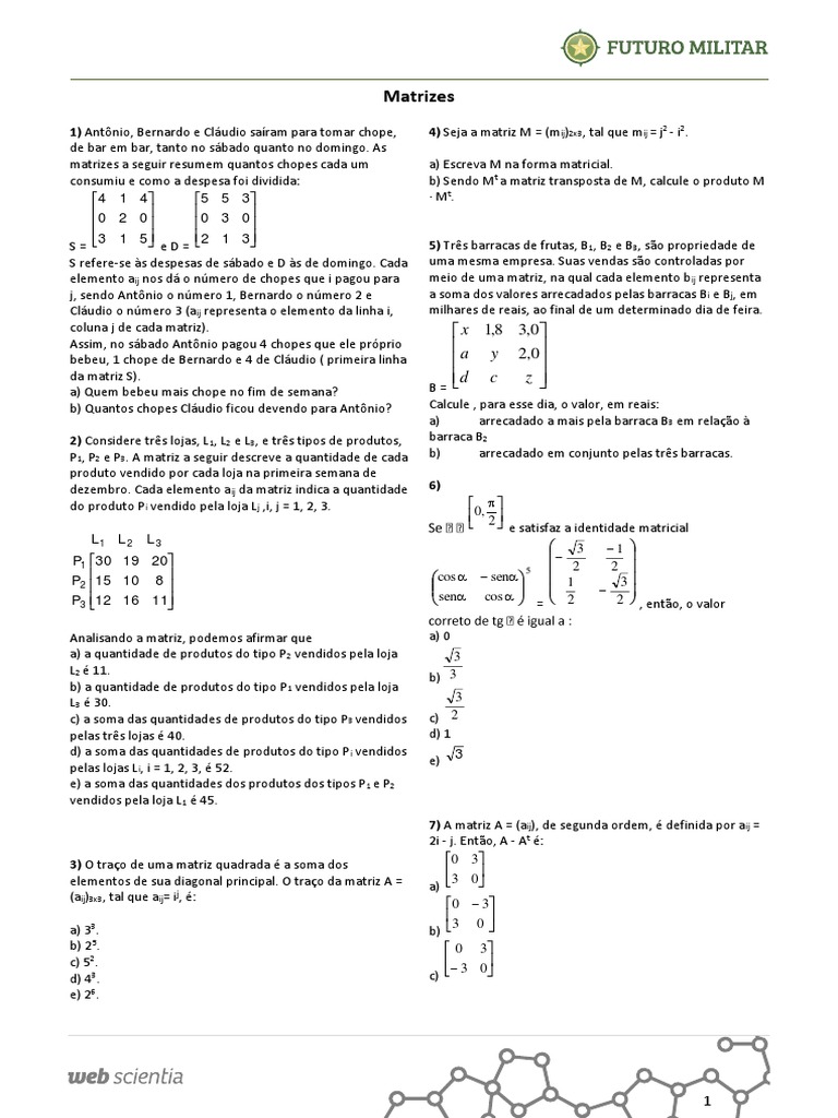 Matematica Matrizes Exercicios Gabarito | Matriz (Matemática ...