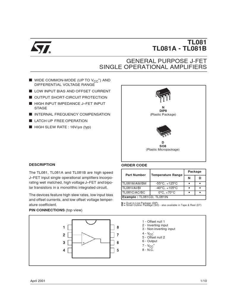 TL081CN PDF | Download Free PDF | Operational Amplifier | Amplifier