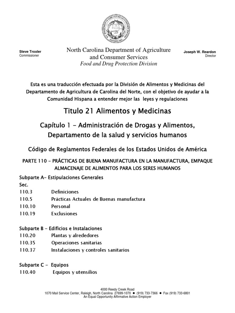 Normativa FDA sobre Alimentos y Seguridad | PDF | Alimentos | Aguas ...