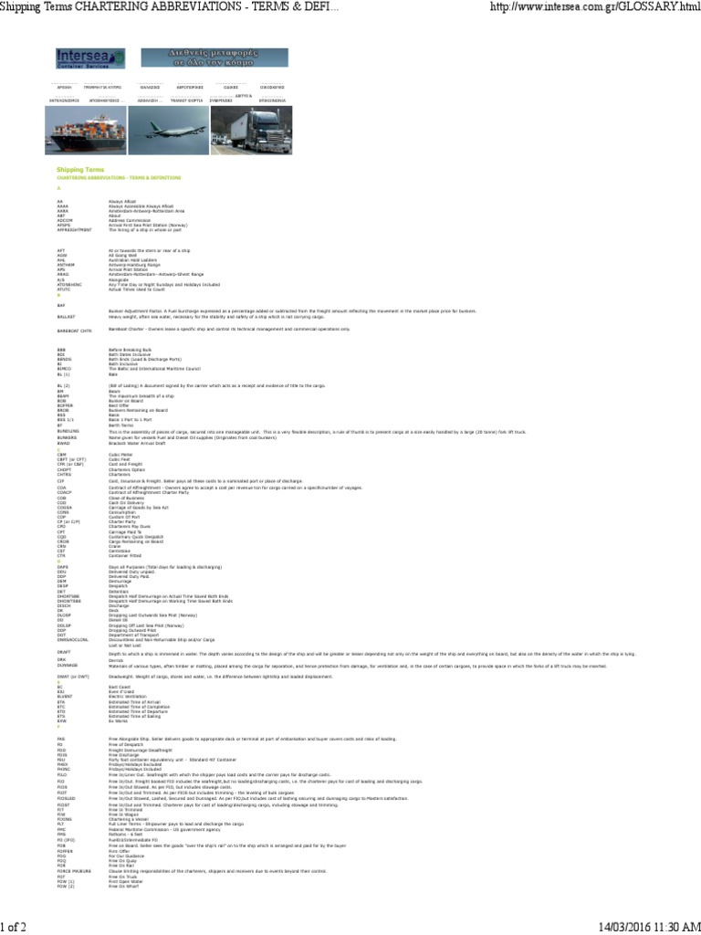 Chartering Abbreviations | PDF | Cargo | Ships