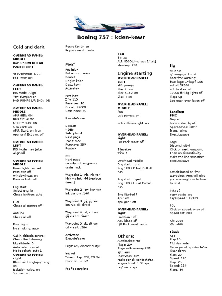 Boeing 757 Checklists | PDF