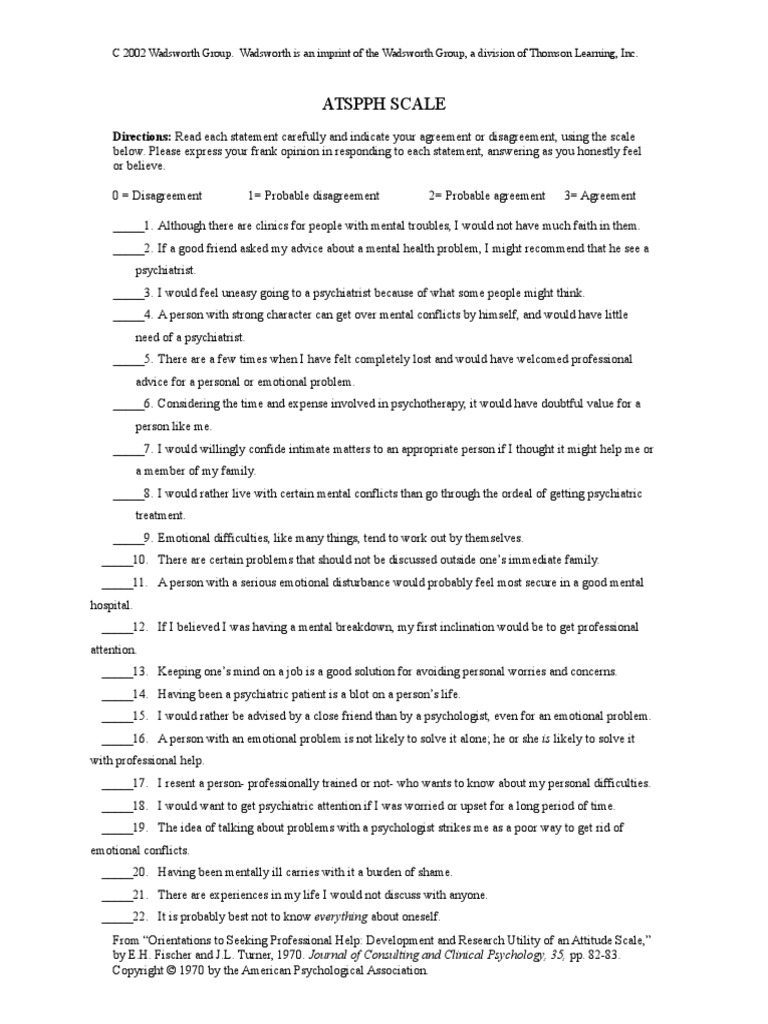 2a. Atspph Scale | PDF | Psychotherapy | Psychiatry