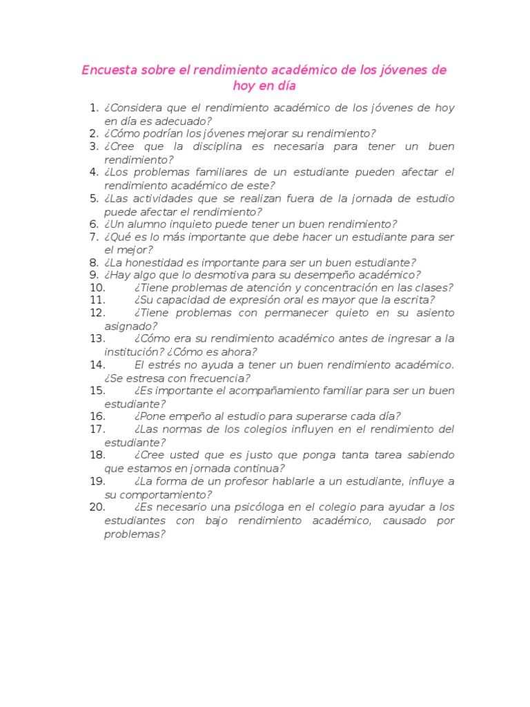 Encuesta Del Rendimiento Academico | PDF | Crecimiento personal y profesional