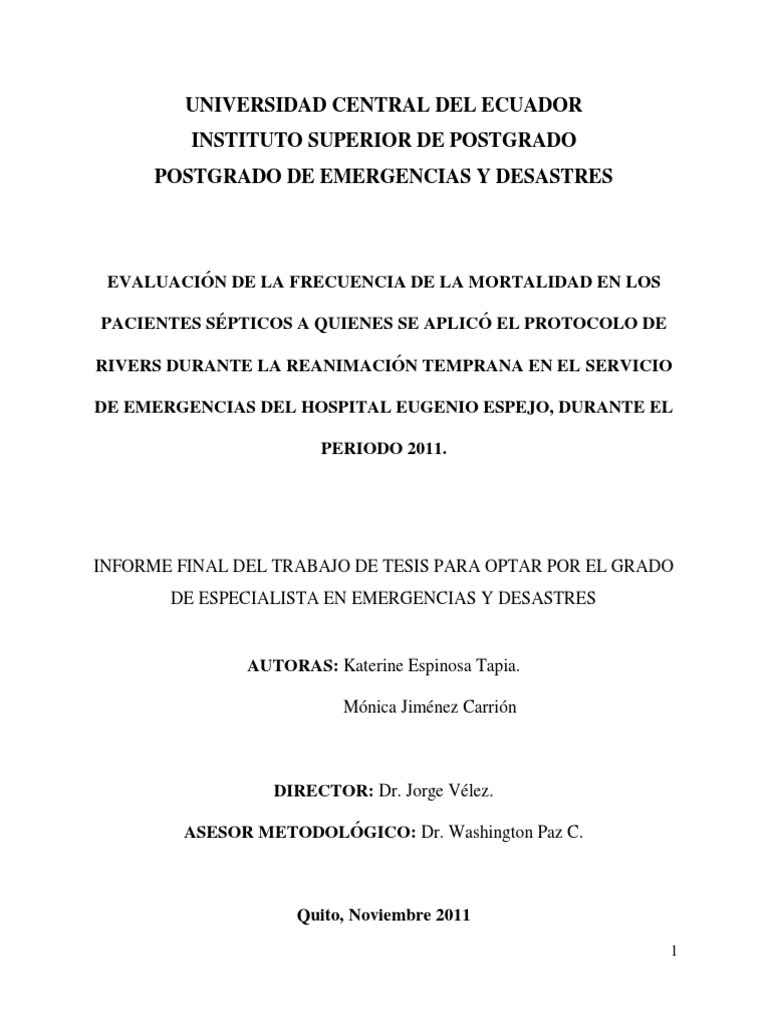 Mortalidad en Sepsis: Protocolo Rivers | PDF | Citocina | Septicemia