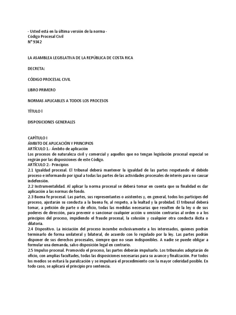 Codigo Procesal Civil Costa Rica | PDF | Ley procesal | Competencia (ley)