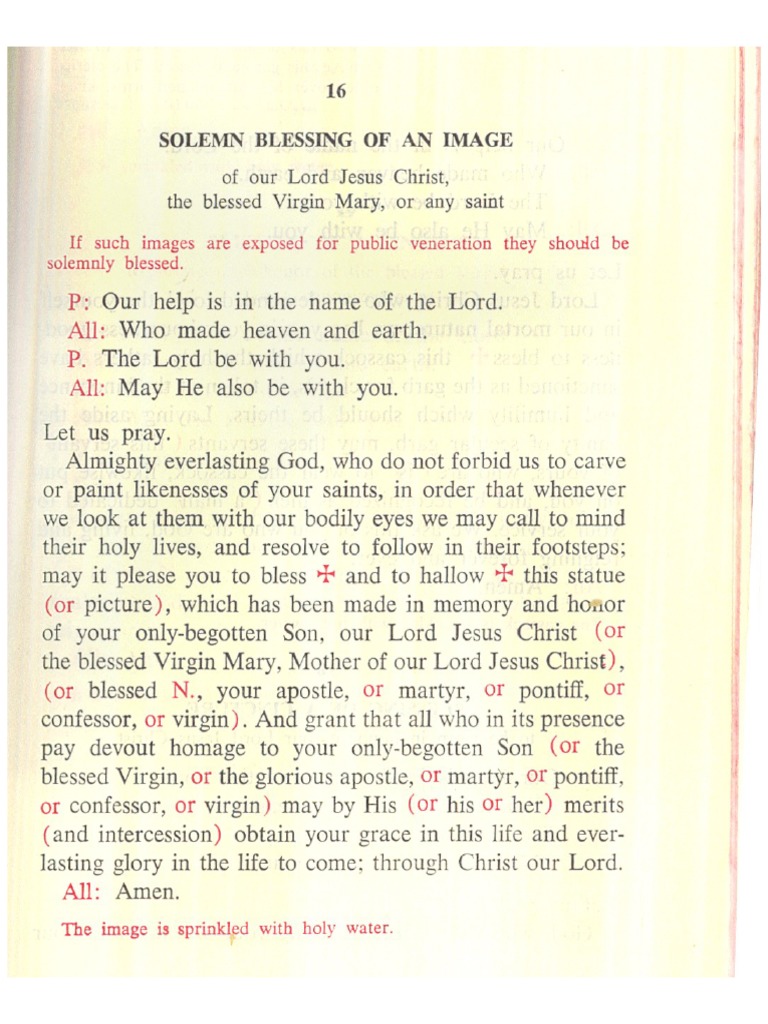 Blessng of an Image from the Roman Ritual 1964