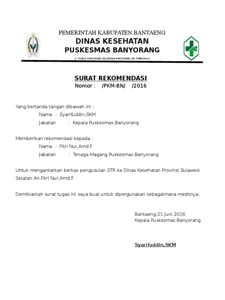 Surat Rekomendasi STR | PDF