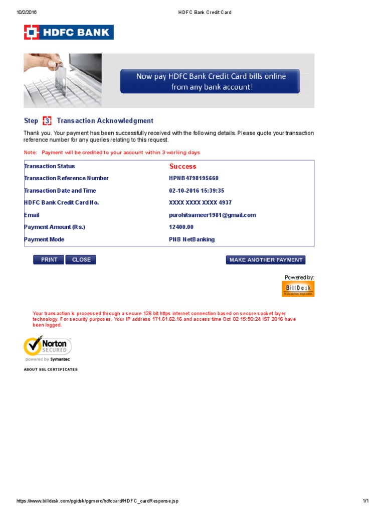 HDFC Credit Card Payment Receipt | PDF