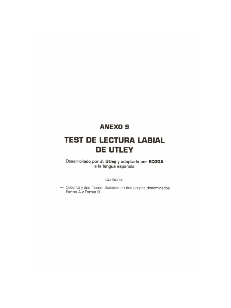 Test de Lectura Labial de Utley | PDF