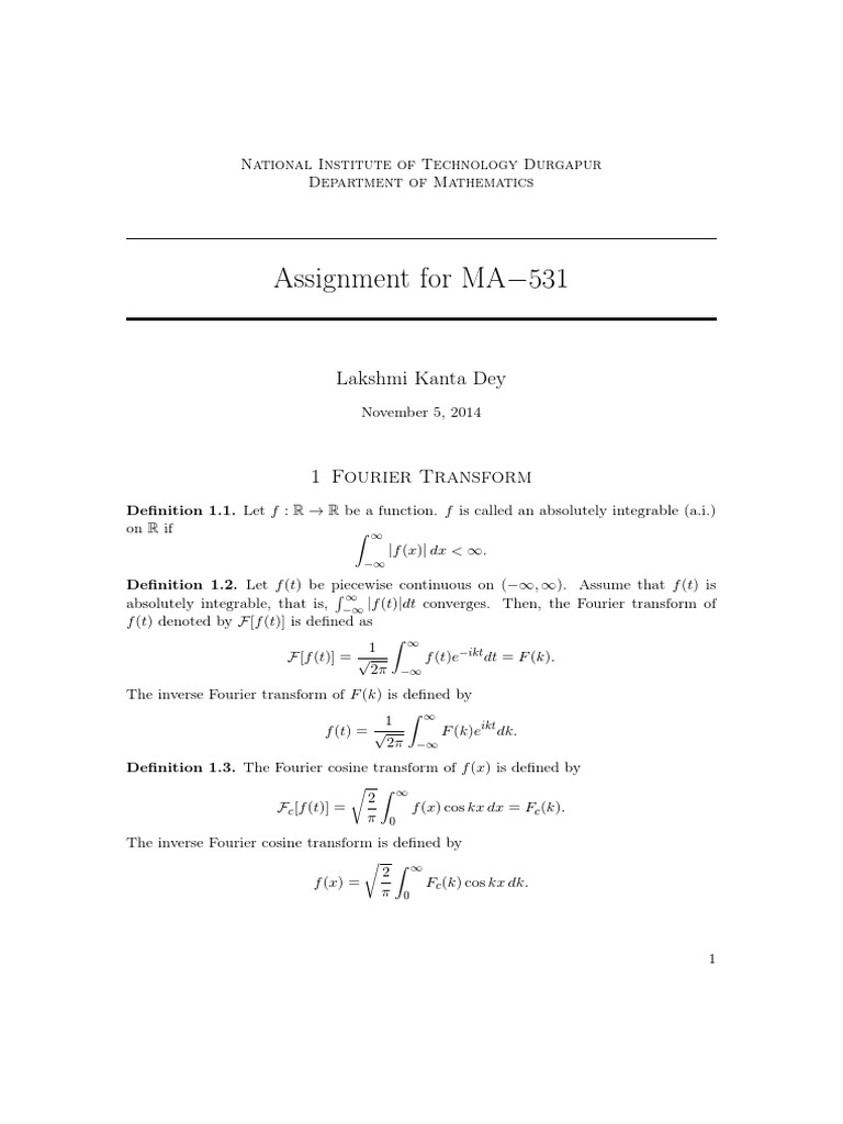 Fourier and Z-Transforms Assignment | PDF | Trigonometric Functions | Fourier Transform