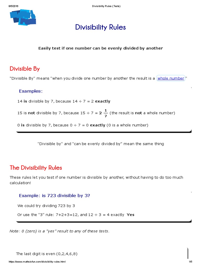 Divisibility Rules (Tests) | PDF | Numbers | Arithmetic