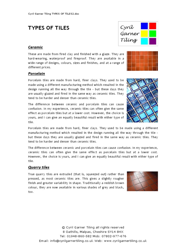 Cyril Garner Tiling TYPES OF TILES PDF | PDF | Tile | Porcelain