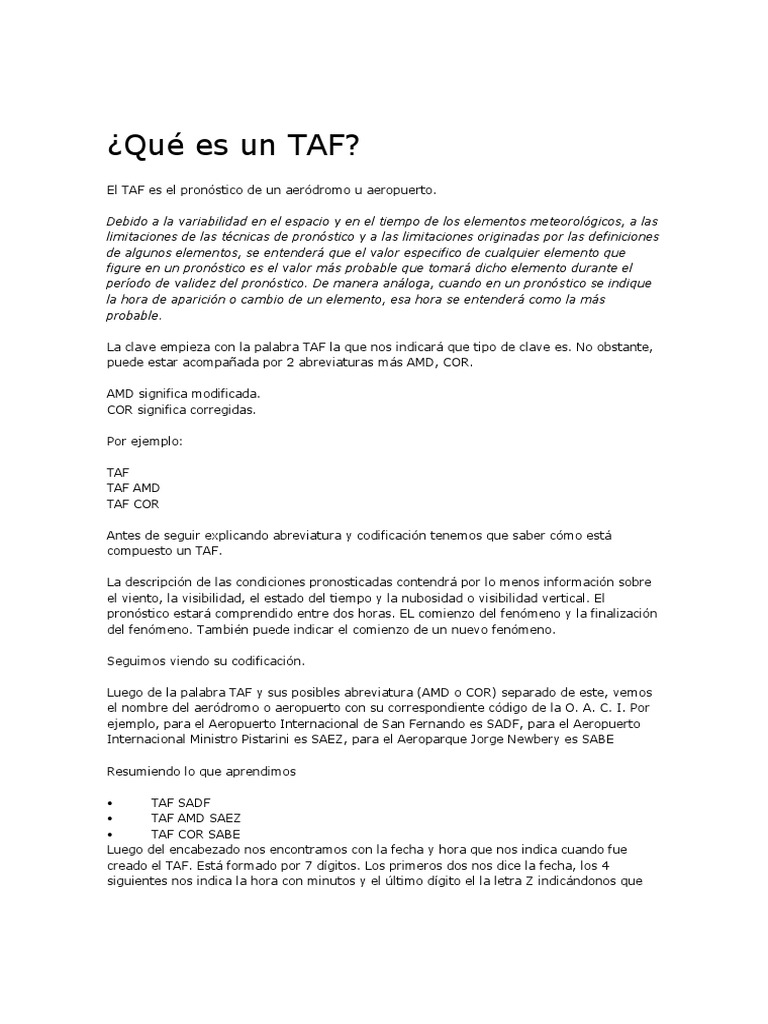 ¿Qué es un TAF en aviación? | PDF | Velocidad del viento | Probabilidad