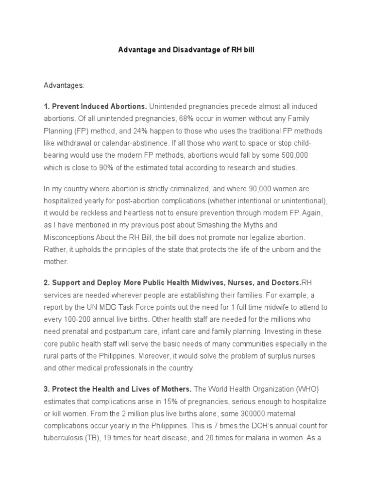 Advantage and Disadvantage of RH Bill | PDF | Reproductive Health ...