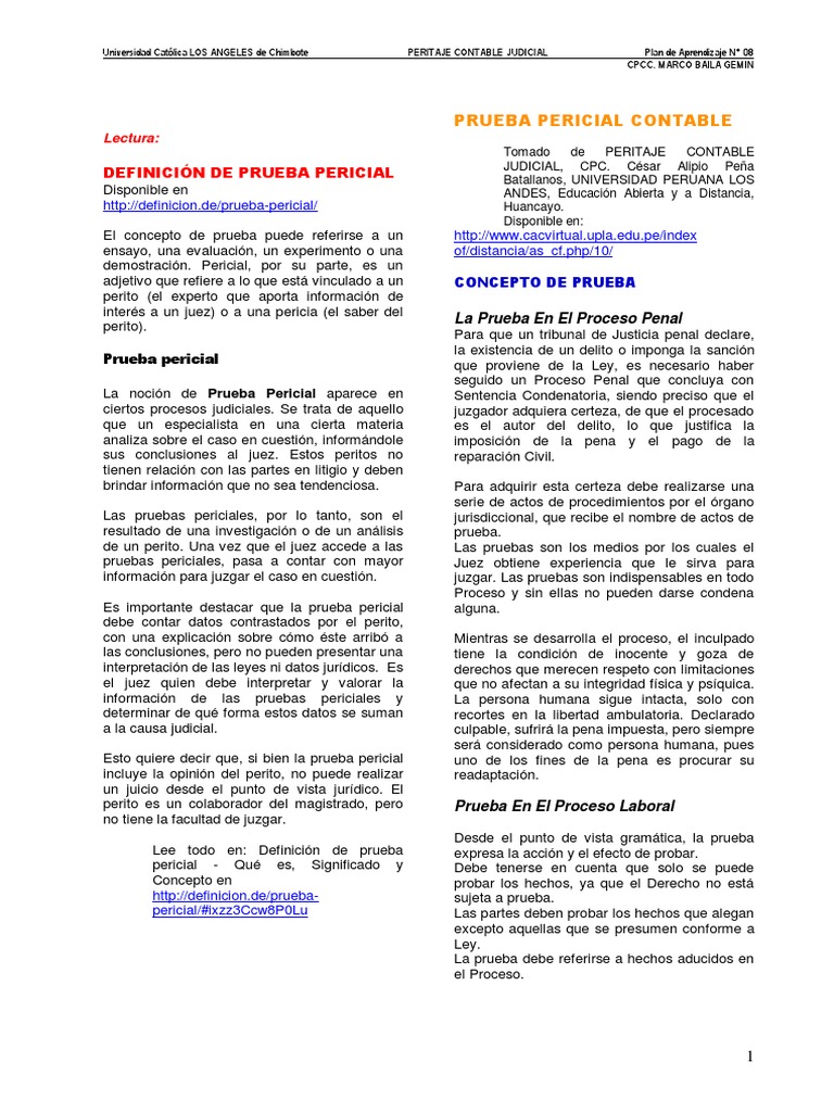 Lectura 01 PRUEBA PERICIAL y Proceso de Peritaje e Informe Pericial ...