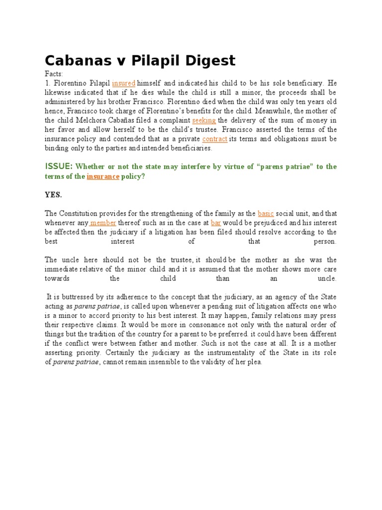 Cabanas V Pilapil Digest | PDF