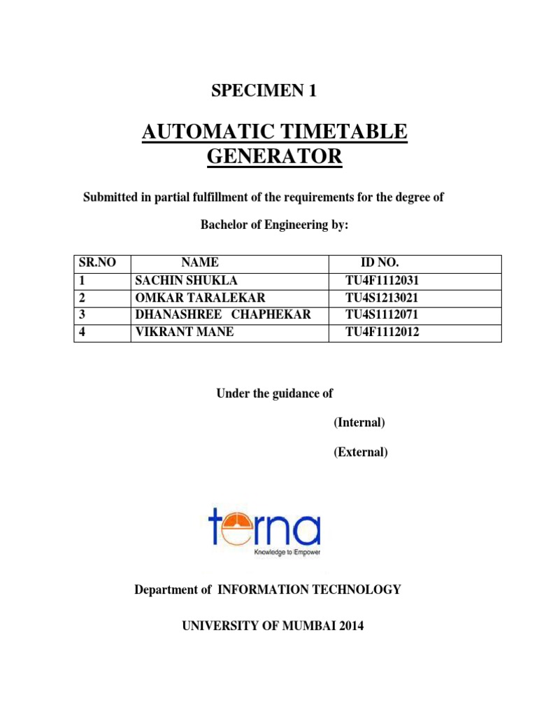 Automatic Timetable Report | PDF | Feasibility Study | Databases