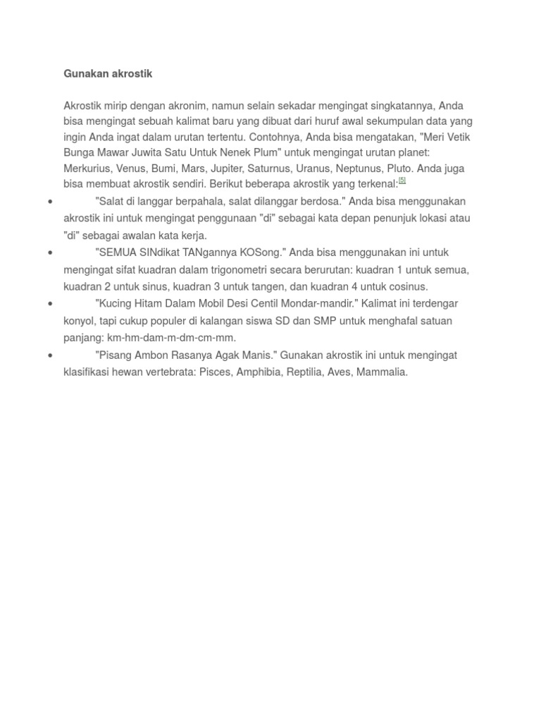 Akrostik Kaedah Mengingat Mudah. | PDF