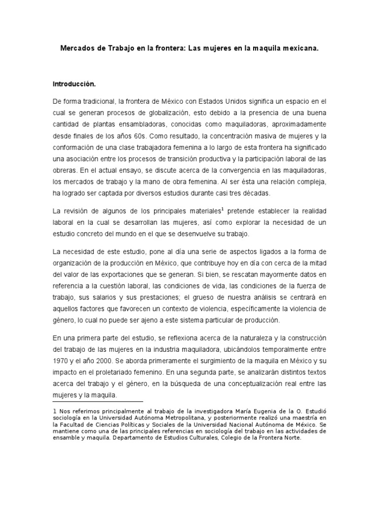El Trabajo de Las Mujeres en La Maquila Mexicana | PDF | Mujer | México