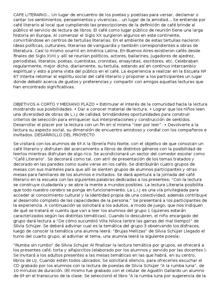 Proyecto de Café Literario Escolar | PDF | Lectura (proceso) | café