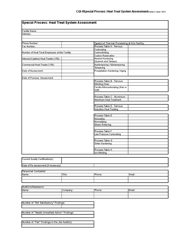 CQI-9 Heat Treat Assessment | PDF | Heat Treating | Calibration