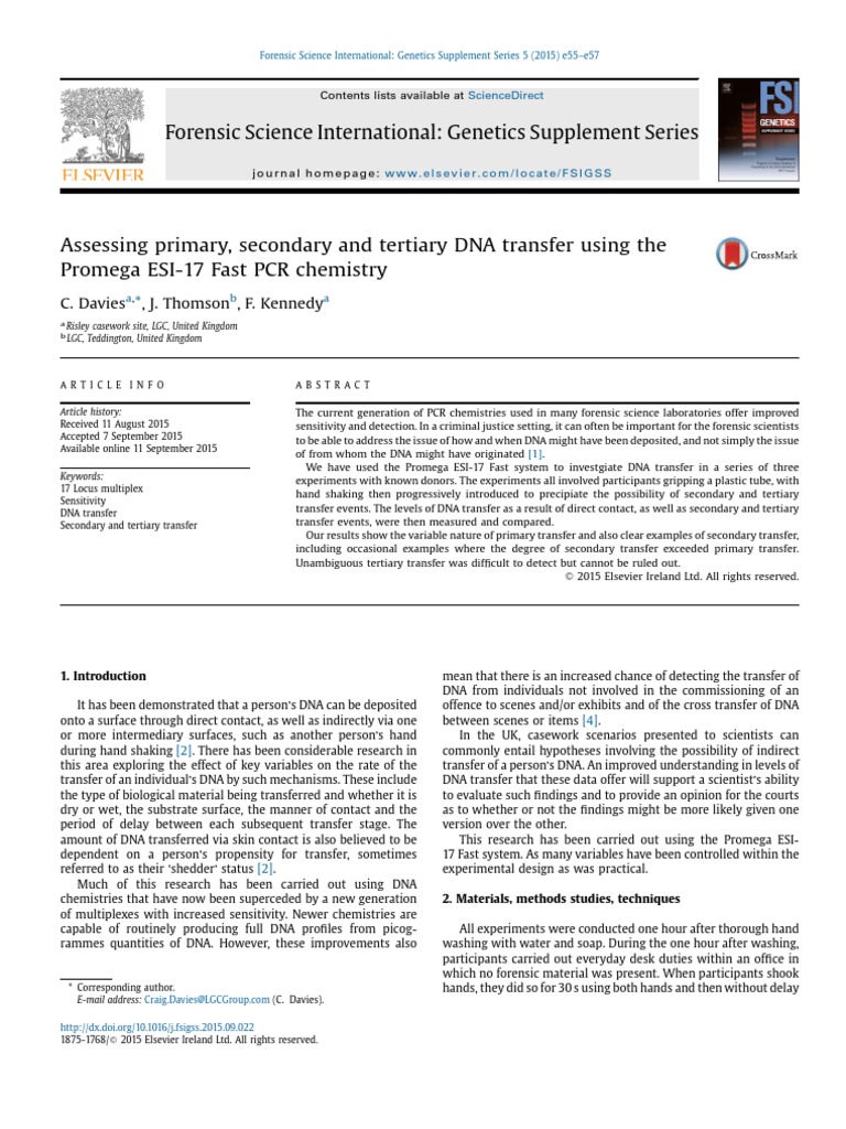 Assessing Primary, Secondary and Tertiary DNA Transfer Using The | PDF ...