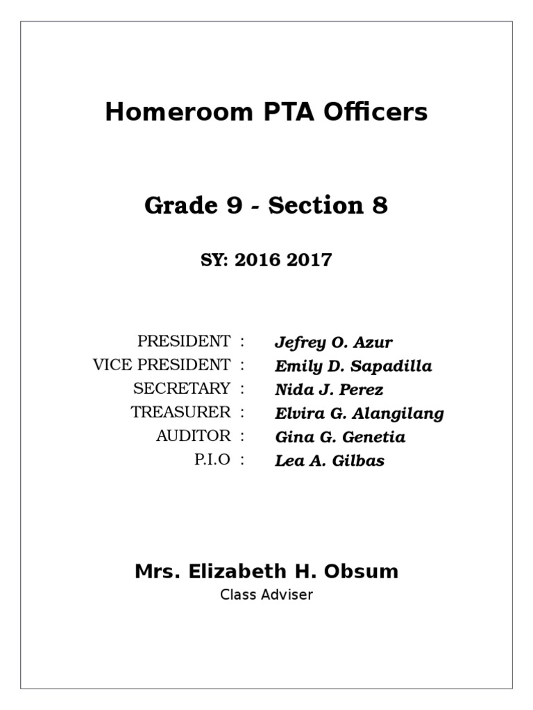 Homeroom Pta Officers | PDF