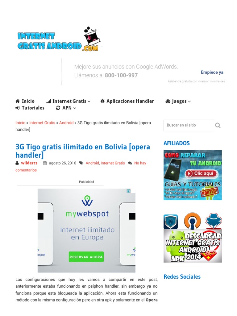 3G Tigo Gratis Ilimitado en Bolivia (Opera Handler) | PDF | Cuál es la ...