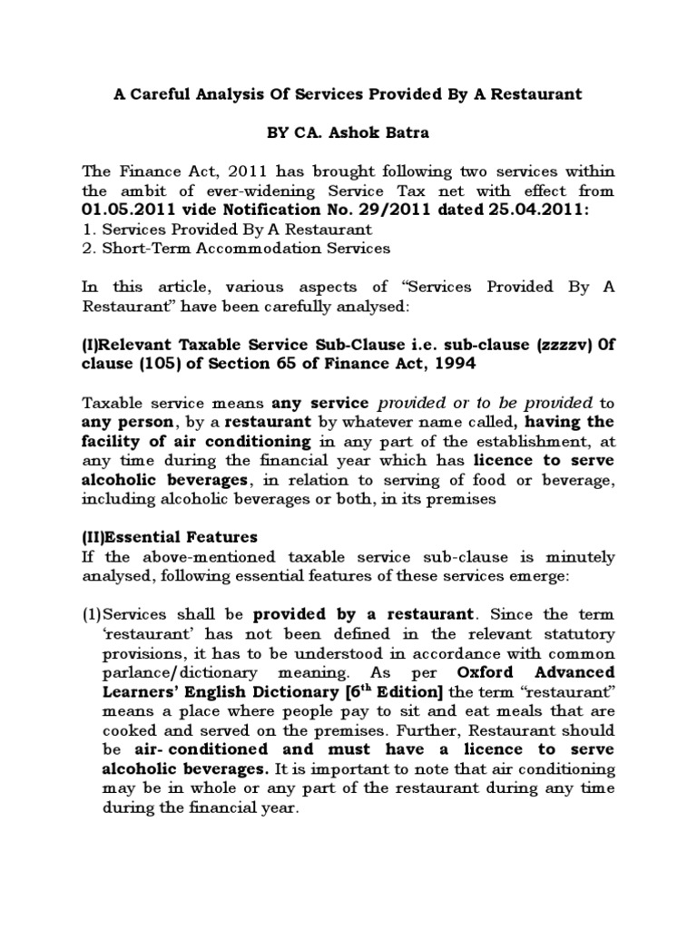 Analysis of Services Provided by A Restaurant PDF | PDF | Restaurants ...