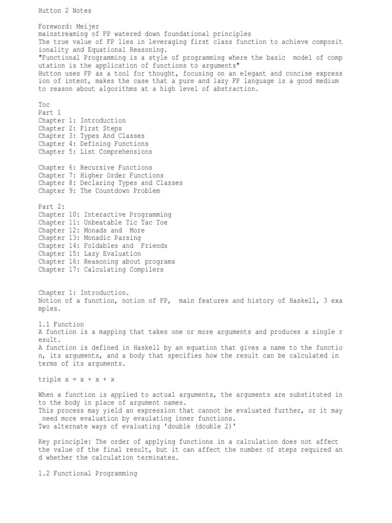 Study Notes On Graham Hutton's Haskell Book (2nd Edition) | PDF ...