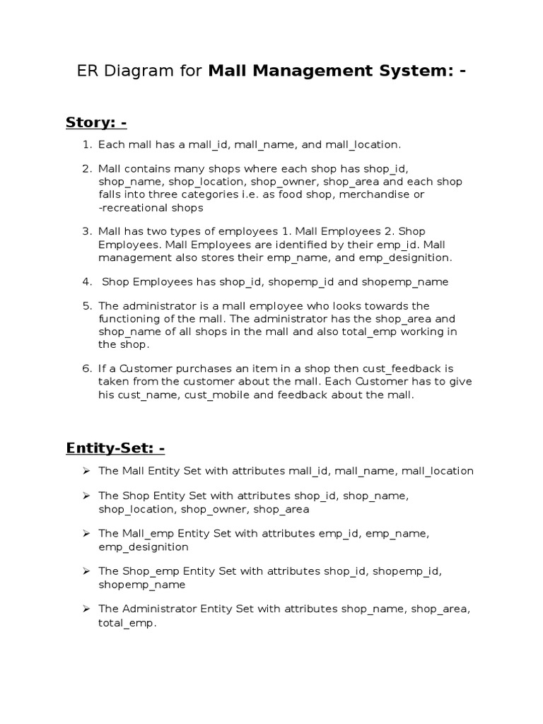 ER Diagram for Mall Management System | PDF