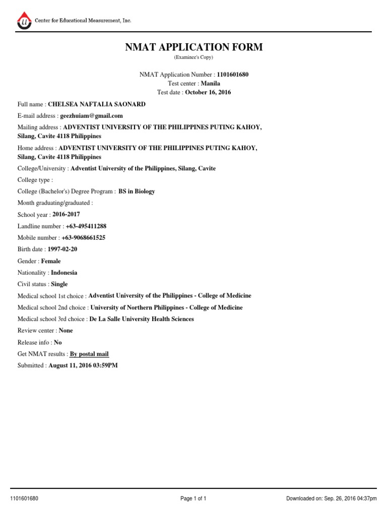NMAT APP Form-1101601680 | PDF