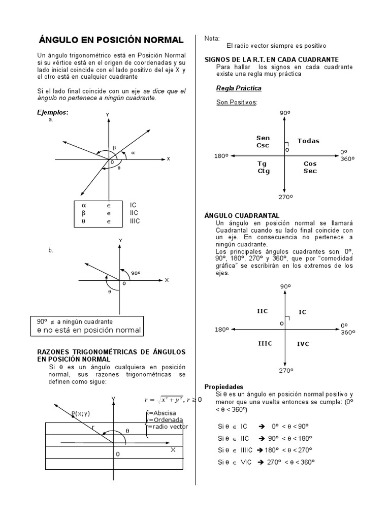 Angulo en Posicion Normal | Descargar gratis PDF | Trigonometría | Ángulo
