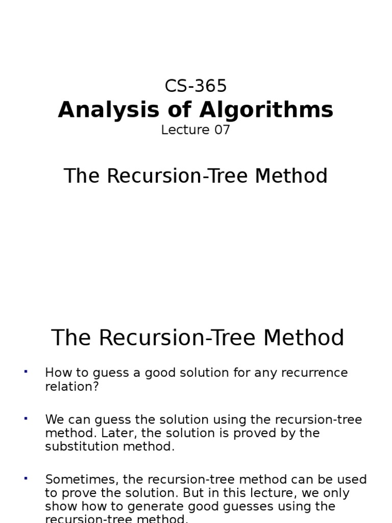 Analysis of Algorithms: The Recursion-Tree Method | PDF | Computational ...