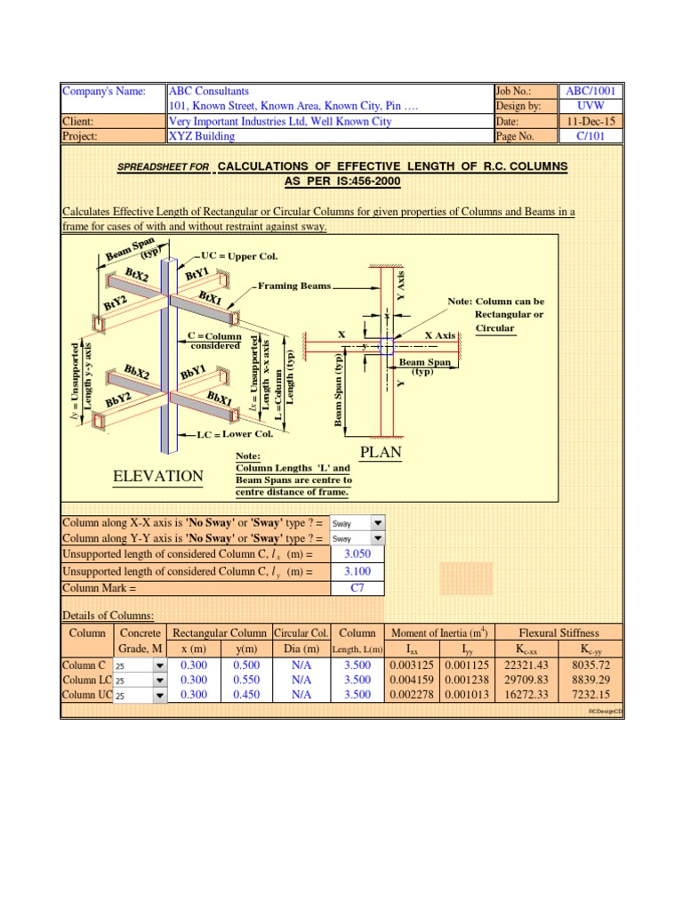 RCC Column Effective Length As Per Is 456 - 2000 | PDF | Beam ...