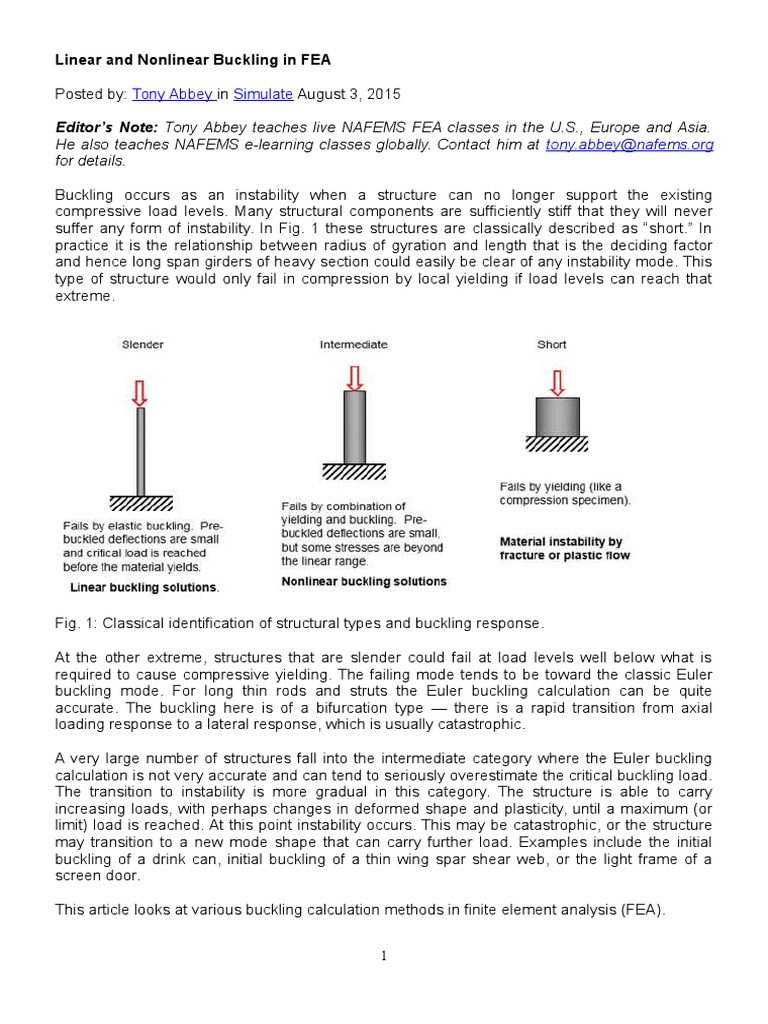 Linear and Nonlinear Buckling in FEA | PDF | Buckling | Eigenvalues And ...