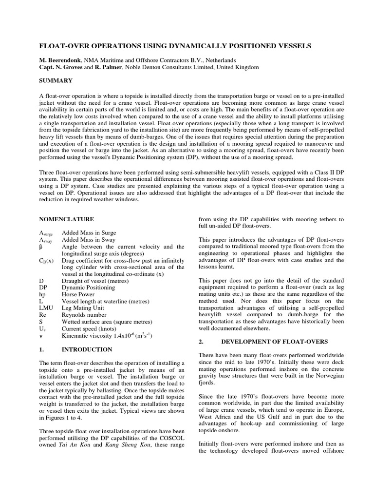 Float-Over Operations Using Dynamically Positioned Vessels1 | Download ...