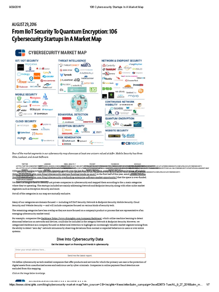 106 Cybersecurity Startups in A Market Map | PDF | Internet Of Things ...