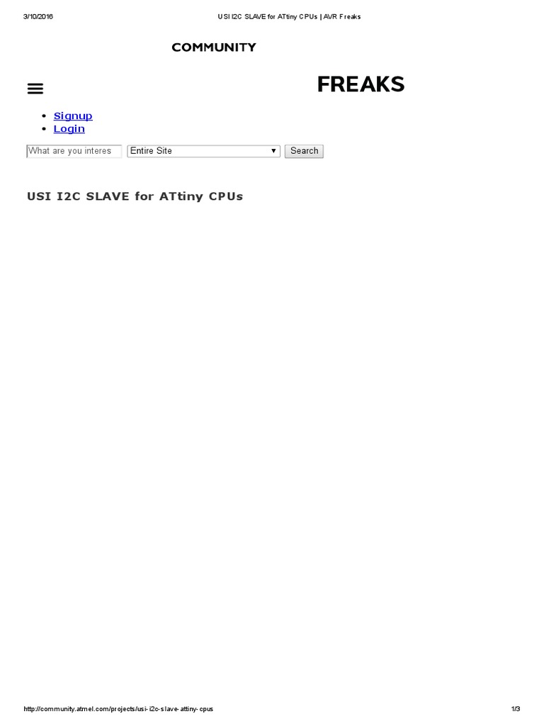 Usi I2c Slave For Attiny Cpus - Avr Freaks | PDF