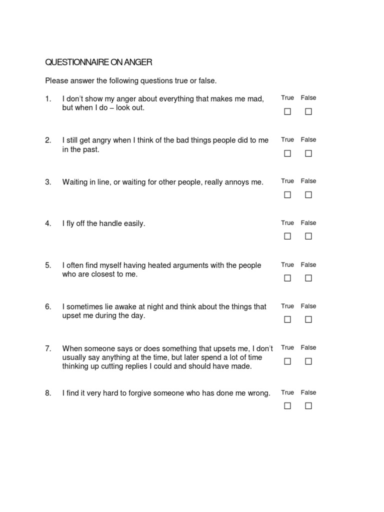 Questionnaire On Anger Module 4 PDF | PDF | Anger