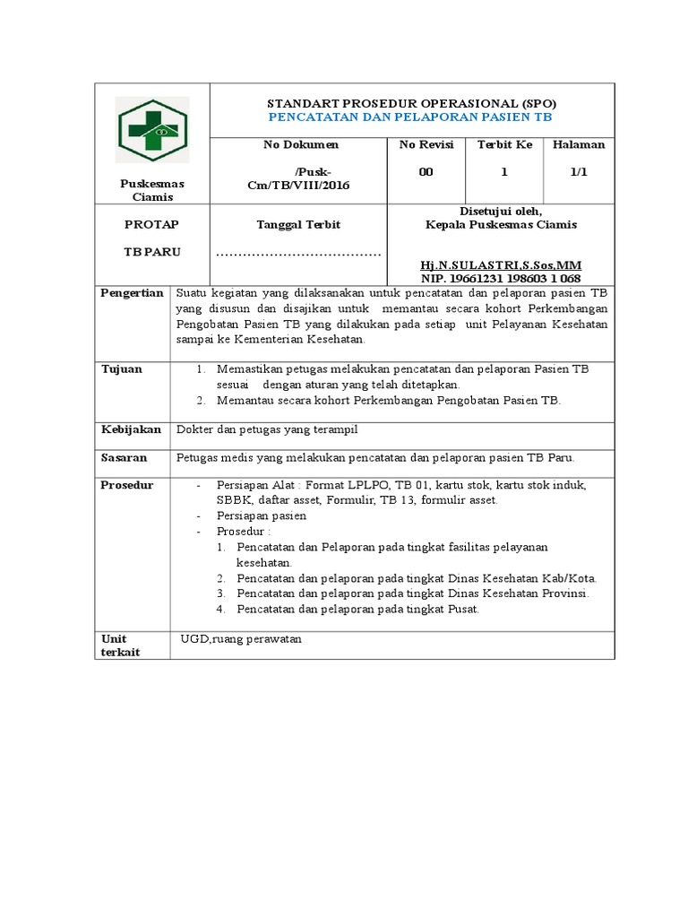 Prosedur Pencatatan Pasien TB Ciamis | PDF | Sains & Matematika