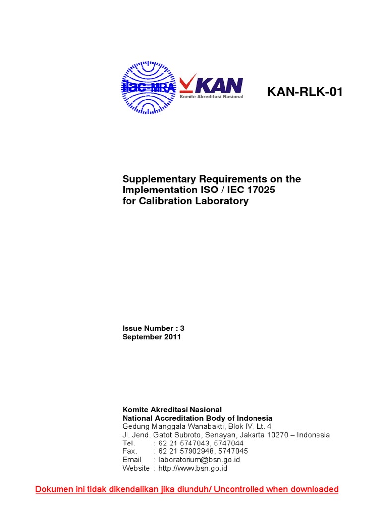 RLK 01 - KAN Requirement For Calibration Laboratory | PDF | Calibration ...